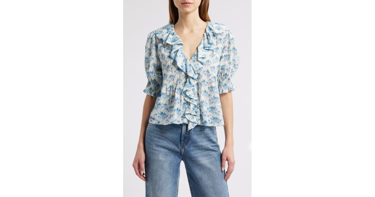 Doen Henri Floral Organic Cotton Voile Top in Blue | Lyst