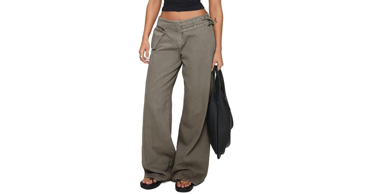 Princess Polly Paltrow Low Rise Wide Leg Cargo Jeans in Gray | Lyst