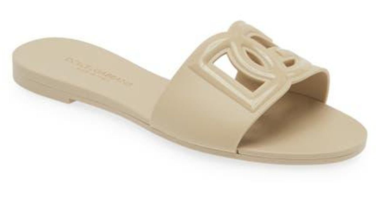 Dolce & Gabbana Bianca Interlock Slide Sandal in Natural | Lyst