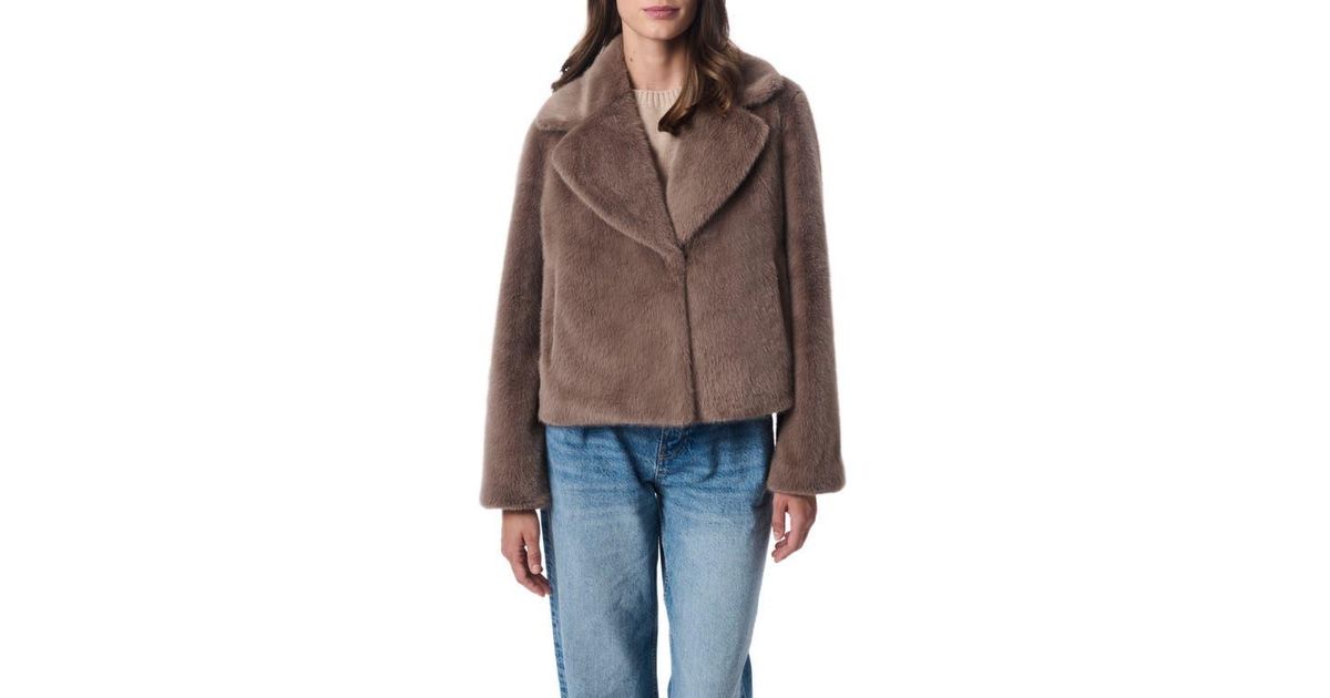 Bernardo Short Faux Fur Coat in Brown | Lyst