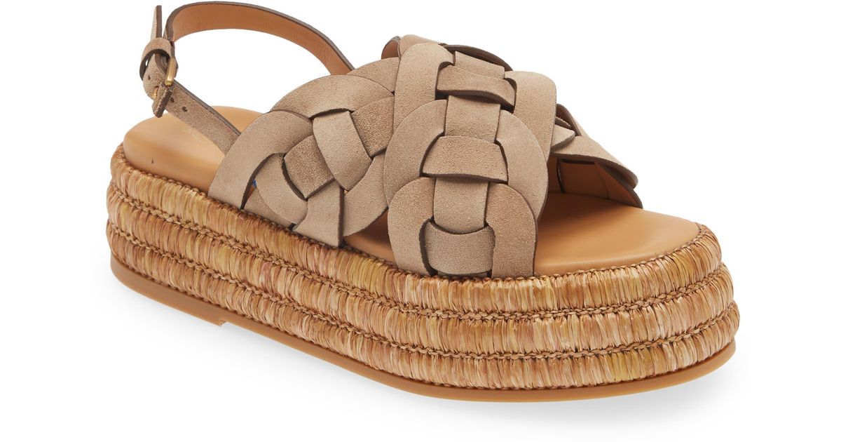 Tods Raffia Platform Slingback Sandal In Brown Lyst