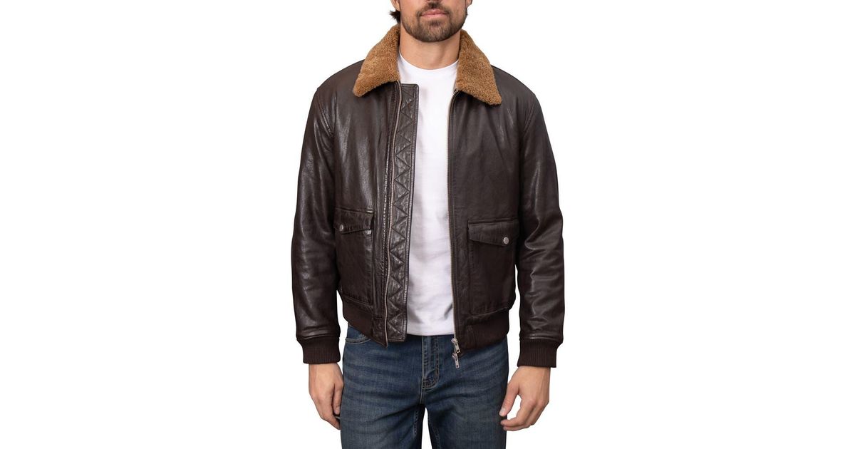 Bagatelle Washed Leather Aviator Jacket With Genuine Shearling Collar ...