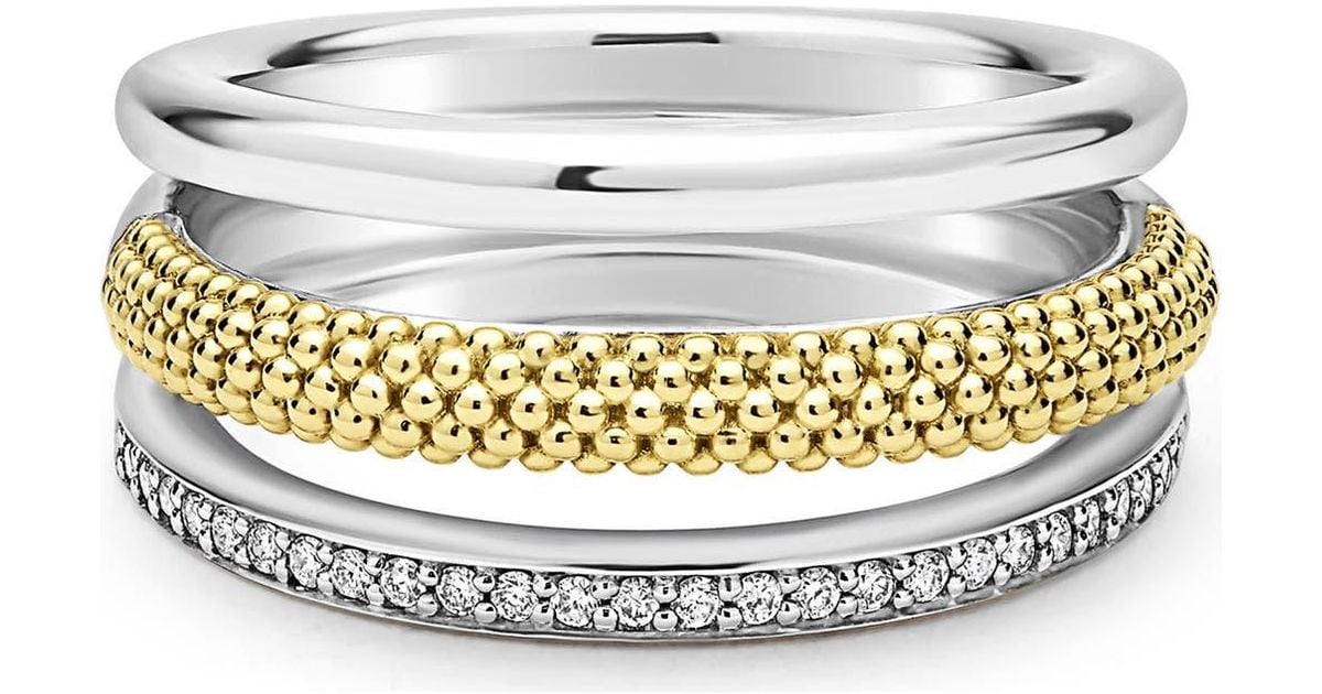 Lagos Caviar Lux Pavé Diamond Ring in Metallic | Lyst