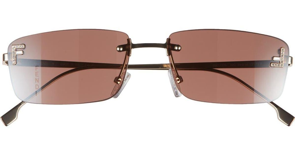 Fendi First Rimless Rectangular Sunglasses in Brown | Lyst