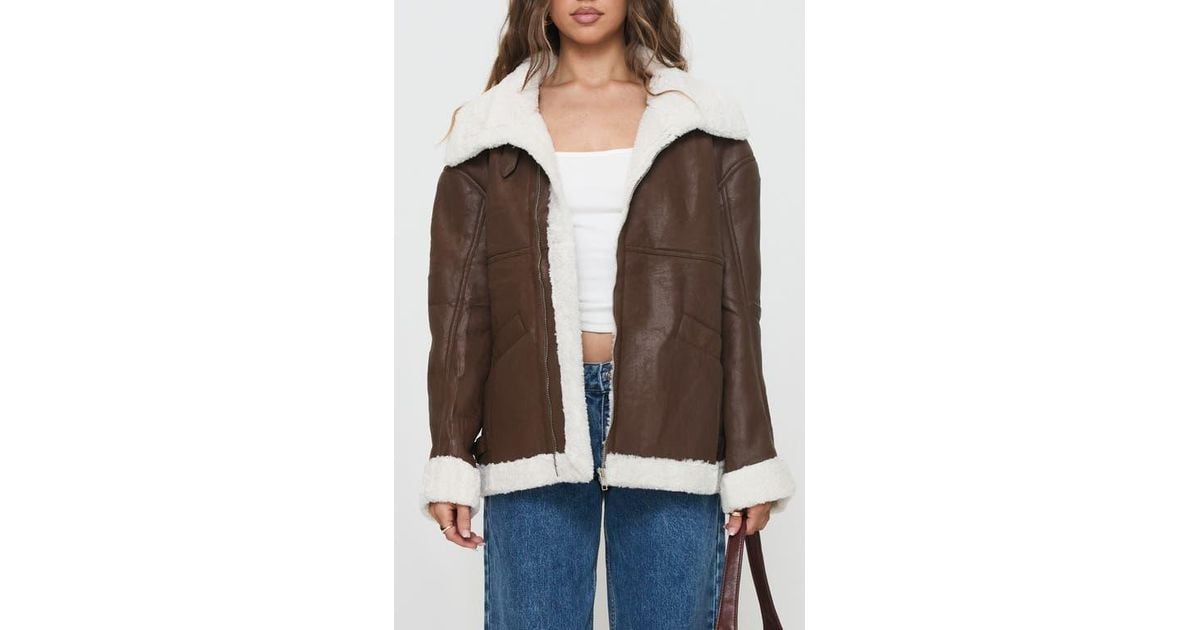 Princess Polly Jadu Faux Shearling Lined Faux Leather Jacket in Black ...