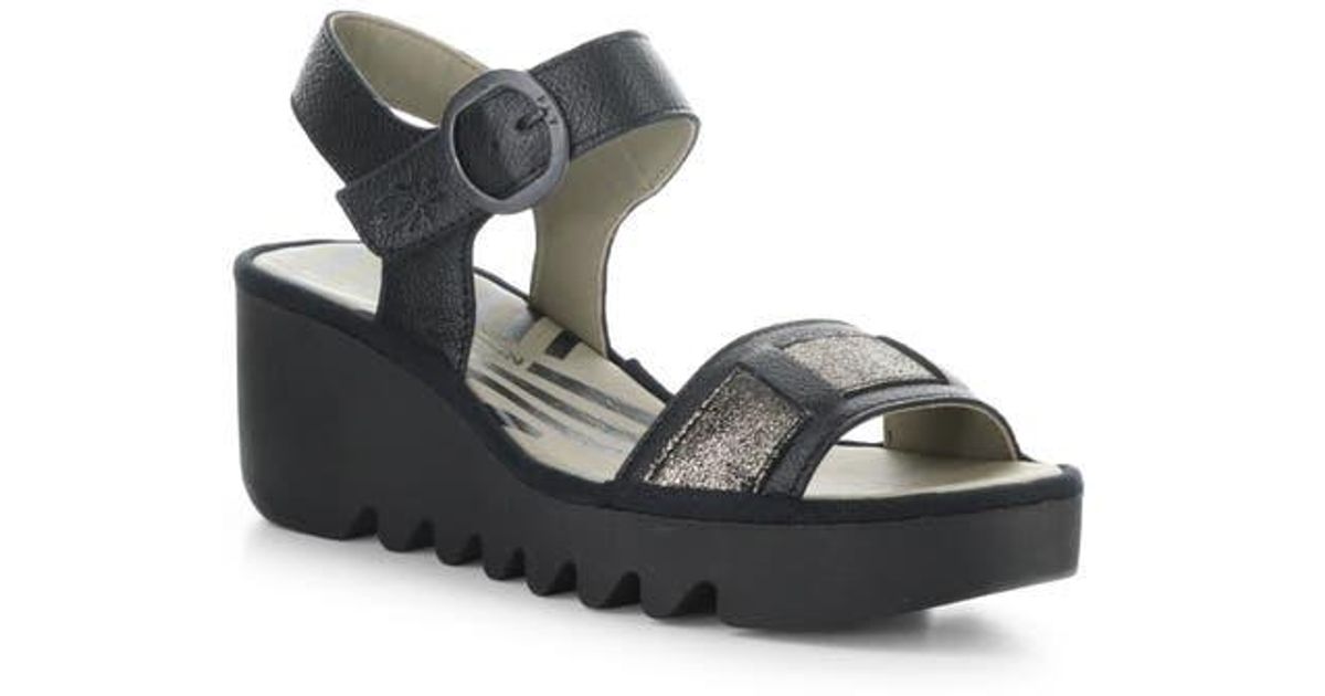 Fly London Beik Ankle Strap Platform Wedge Sandal in Black | Lyst