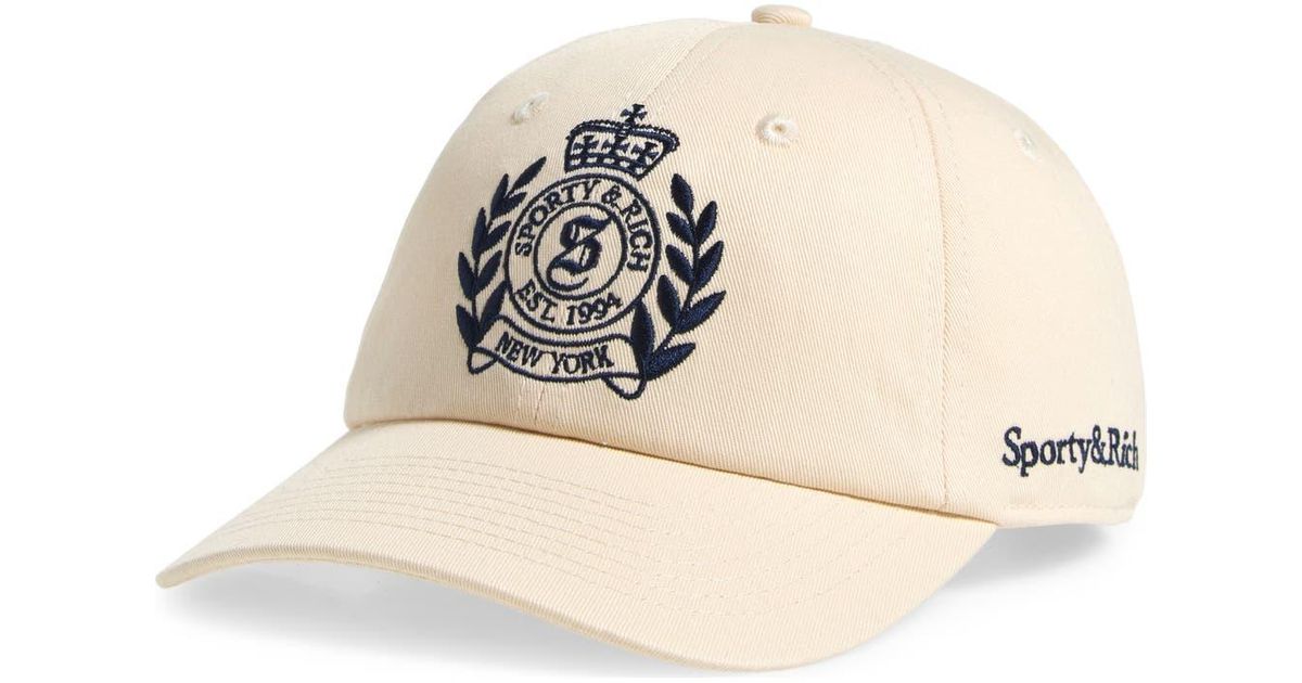 Sporty & Rich Logo Crest Embroidered Baseball Cap in Natural | Lyst