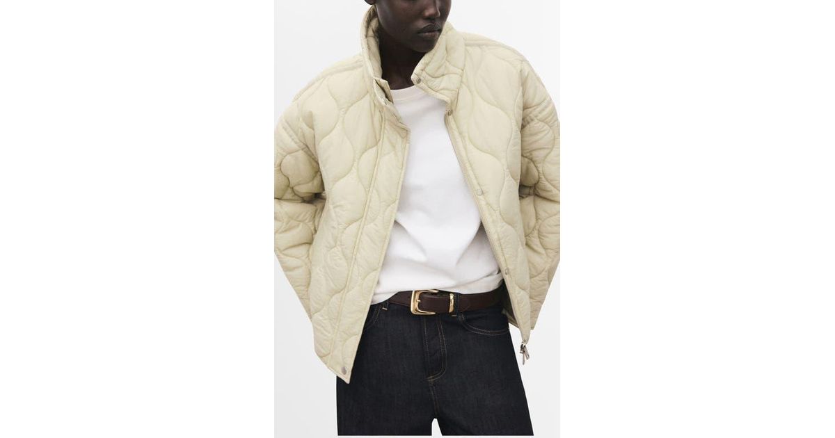 Mango Oversize Quilted Jacket in Natural | Lyst