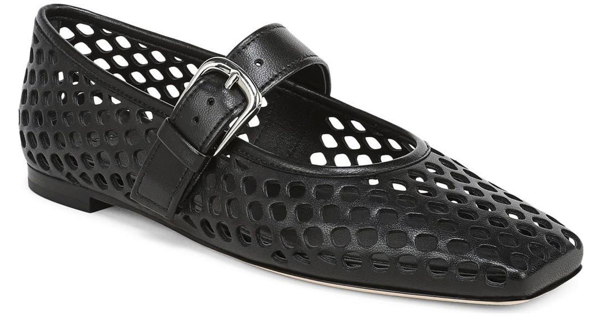 Vince Daniela Perforated Mary Jane Flat in Black | Lyst