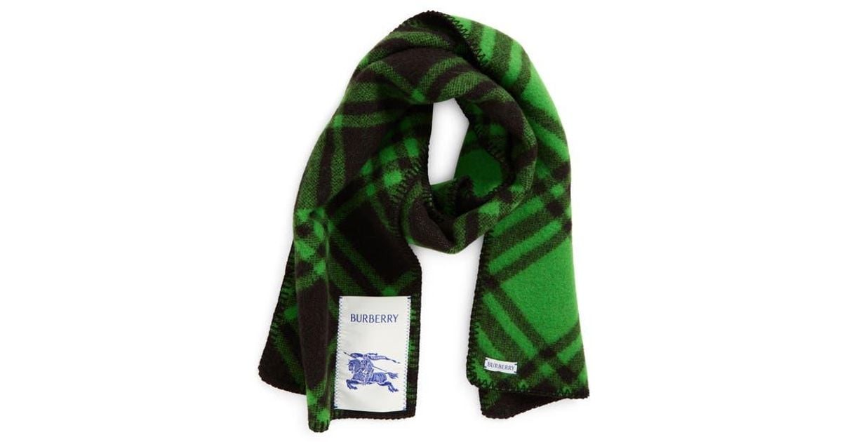 Burberry Equestrian Knight Design Check Wool Scarf in Green for Men | Lyst