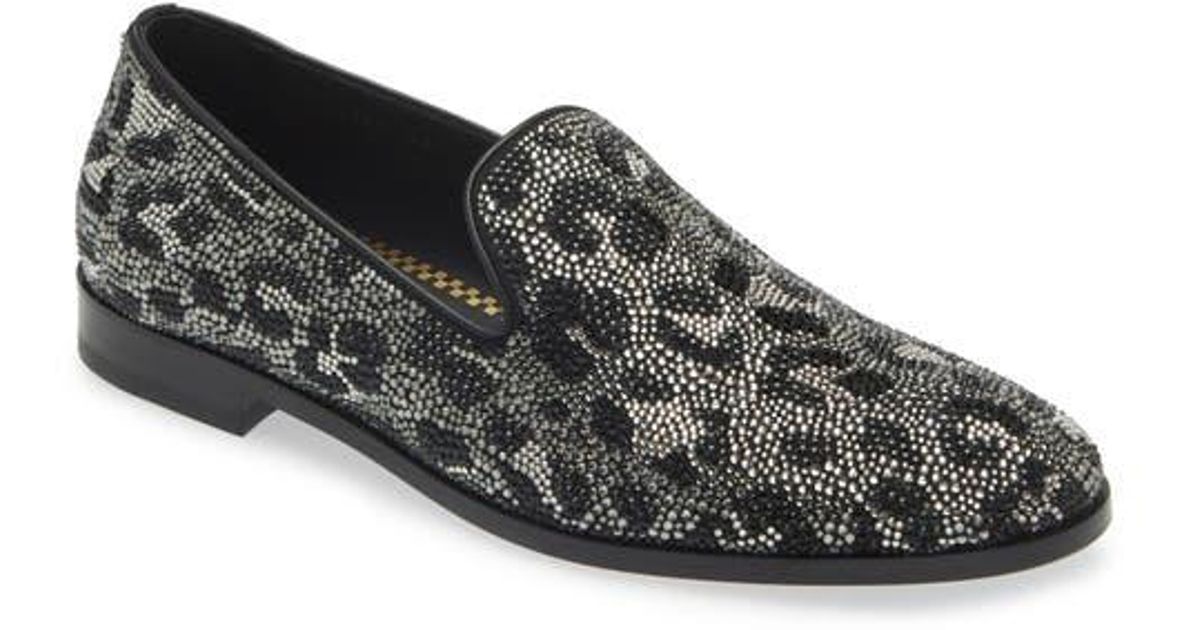 Versace Crystal-Embellished Leopard Venetian Loafers in Gray for Men | Lyst