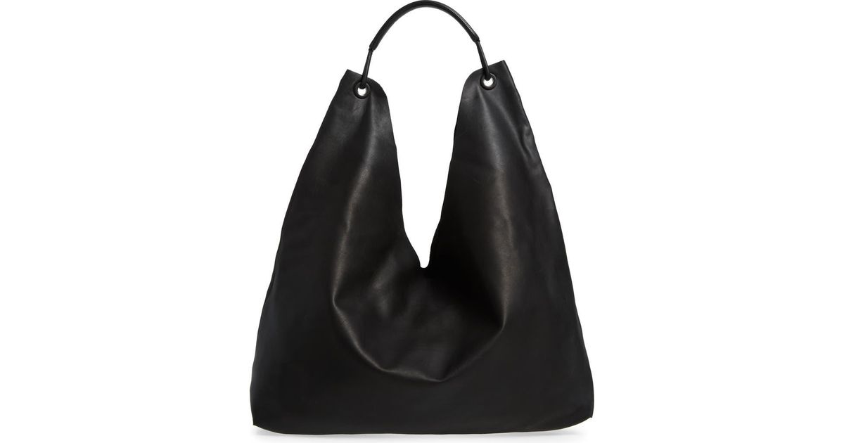 The Row Relaxed Italian Leather Hobo Shoulder Bag in Black | Lyst