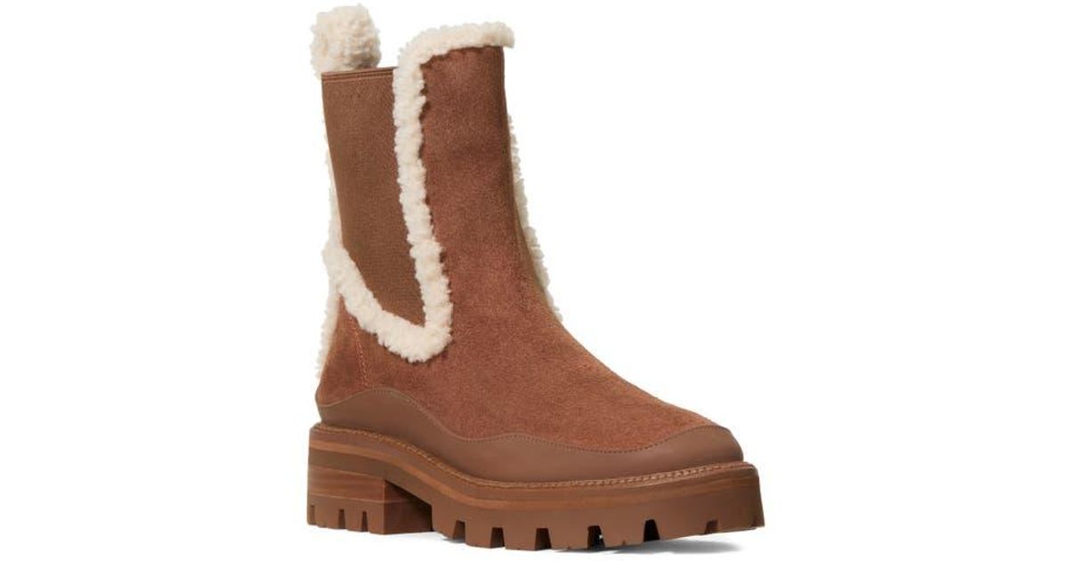 Kate Spade London Faux Shearling Trim Chelsea Boot in Brown | Lyst