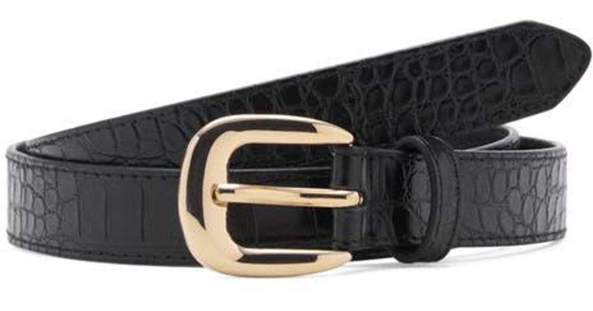 Mango Croc Embossed Faux Leather Belt in Black | Lyst