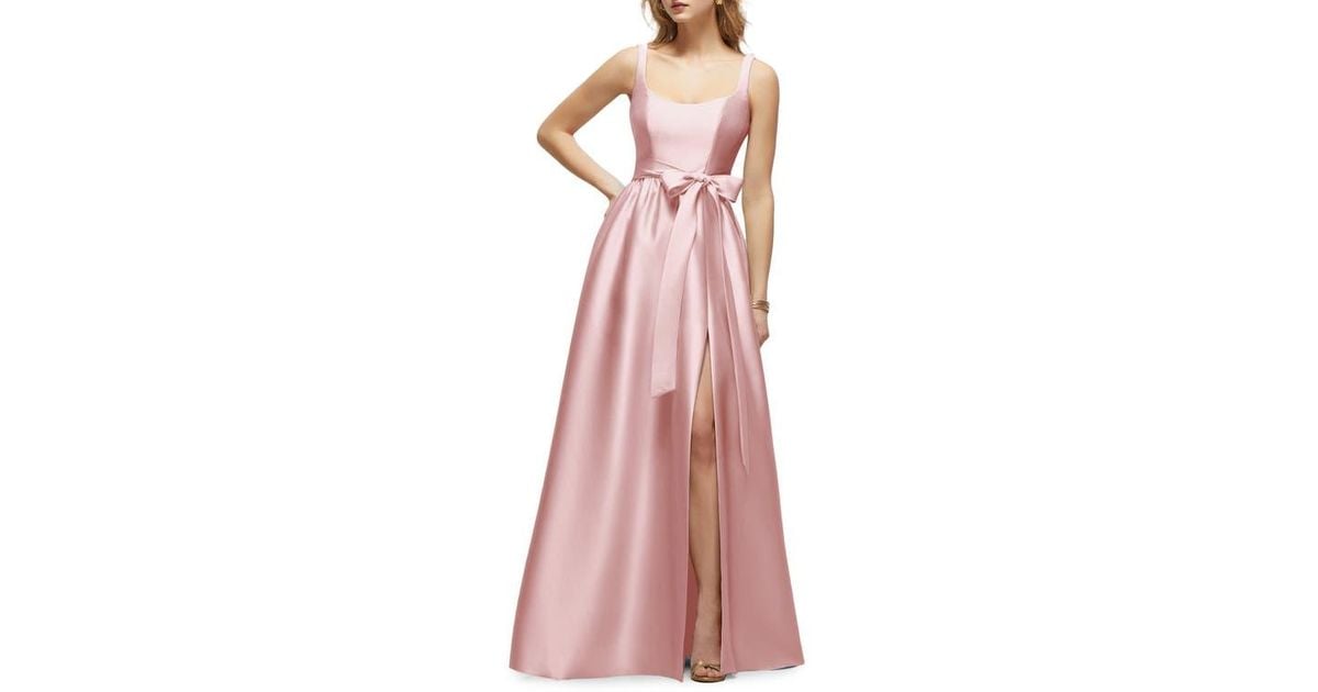 Dessy Collection Bow Satin Twill Gown in Pink | Lyst