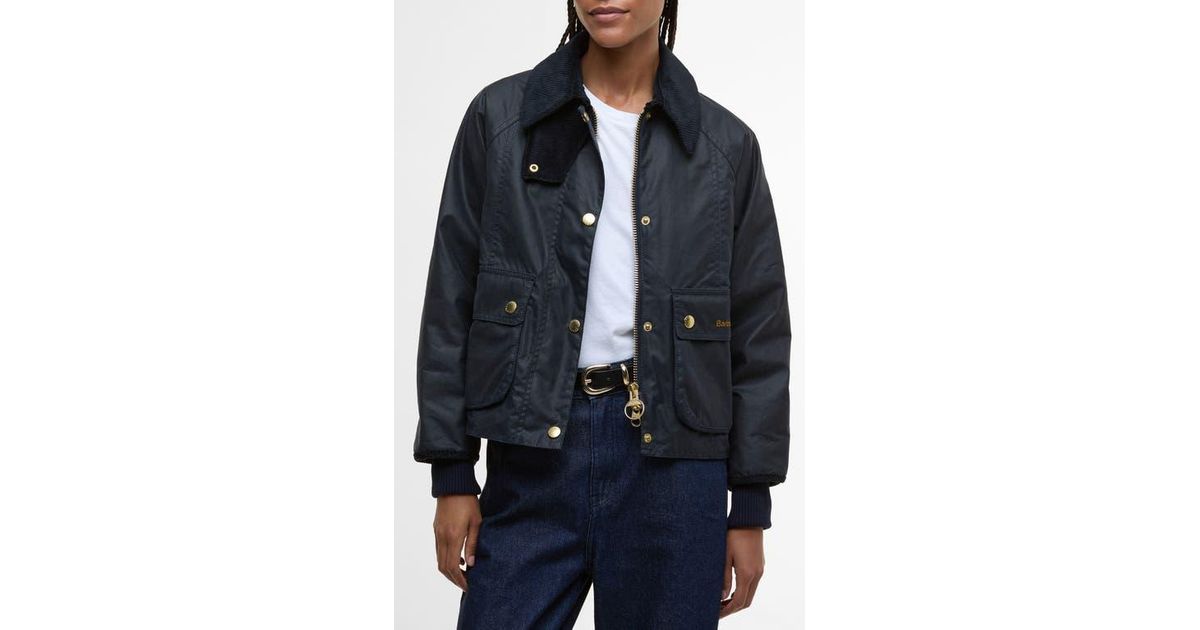 Barbour Beadnell Crop Waxed Cotton Jacket in Black | Lyst