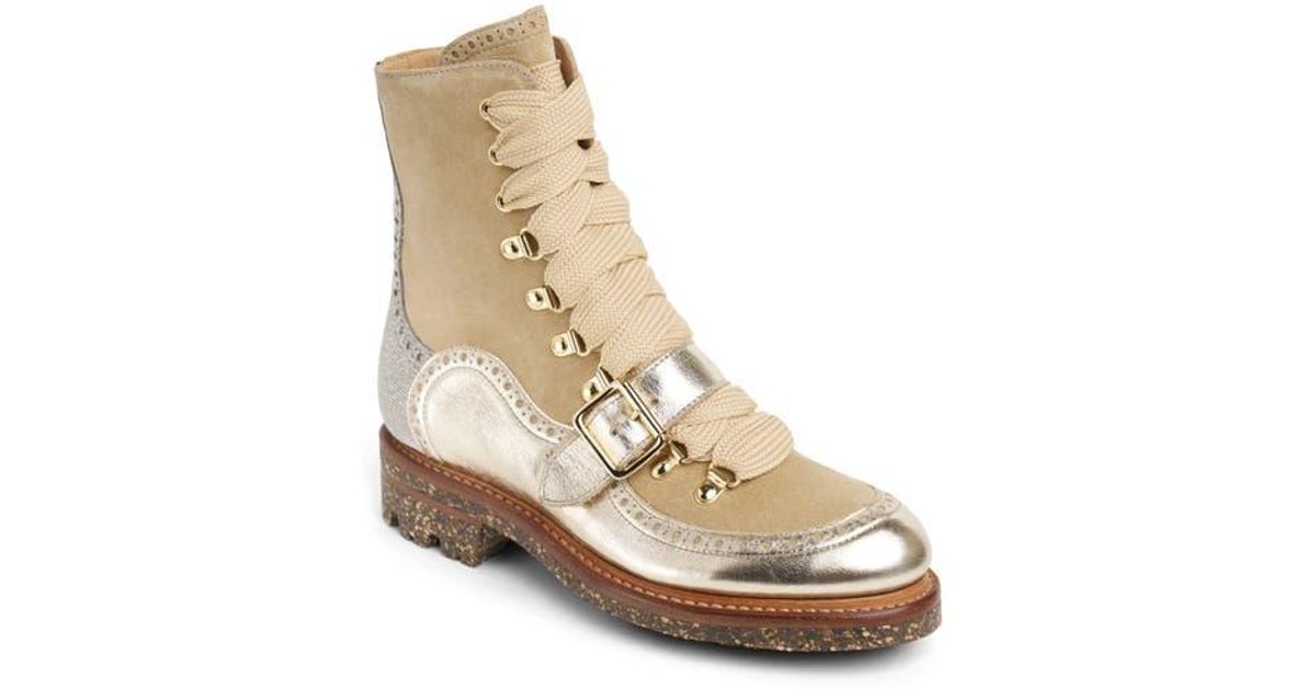 The Office Of Angela Scott Miss Clementine Lace-Up Bootie in Natural | Lyst
