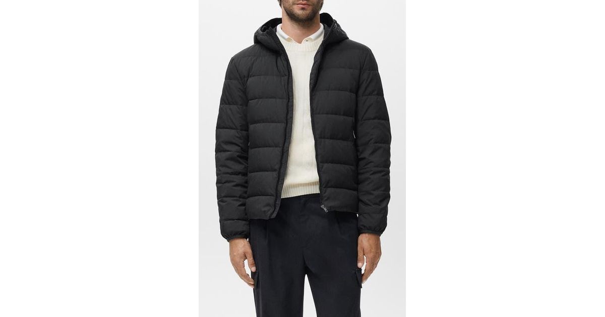 Mango Water Repellent Quilted Down Hooded Jacket in Black for Men | Lyst
