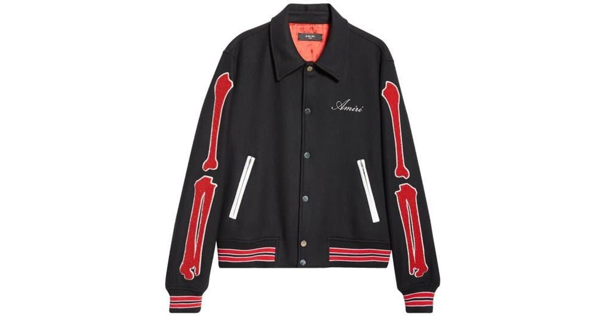 Amiri Bones Wool Blend Varsity Jacket in Black for Men | Lyst