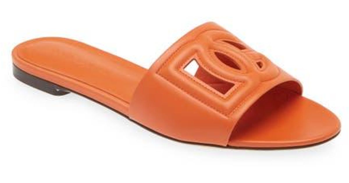 Dolce & Gabbana Bianca Interlock Slide Sandal in Orange | Lyst