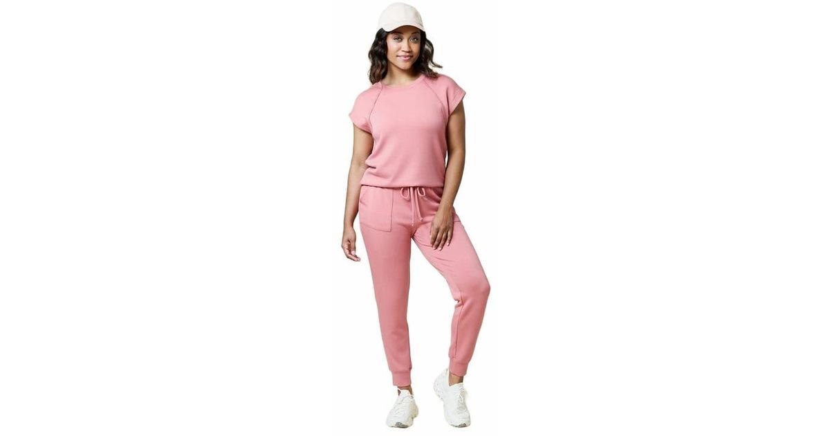 Softies Athleisure Puredream Short Raglan Crew Neck Jogger Set in Pink ...