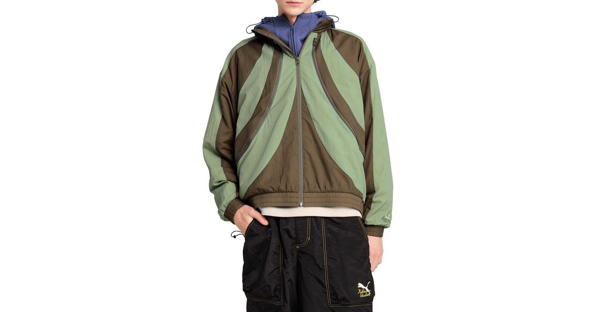 PUMA X Kidsuper Oversize Nylon Windbreaker With Stowaway Hood in Green ...