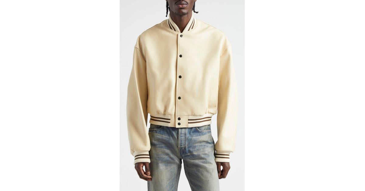 John Elliott Stadium Leather Bomber Jacket in Natural for Men | Lyst