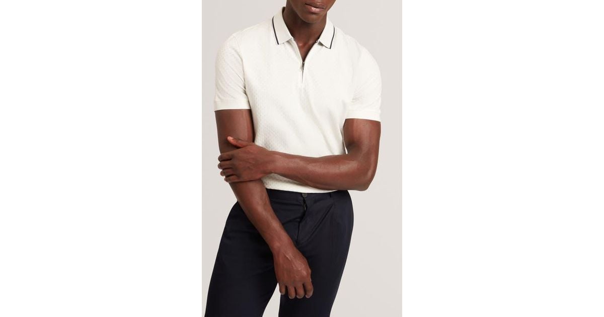 Ted Baker Cophen Stretch Cotton Zip Polo in White for Men | Lyst