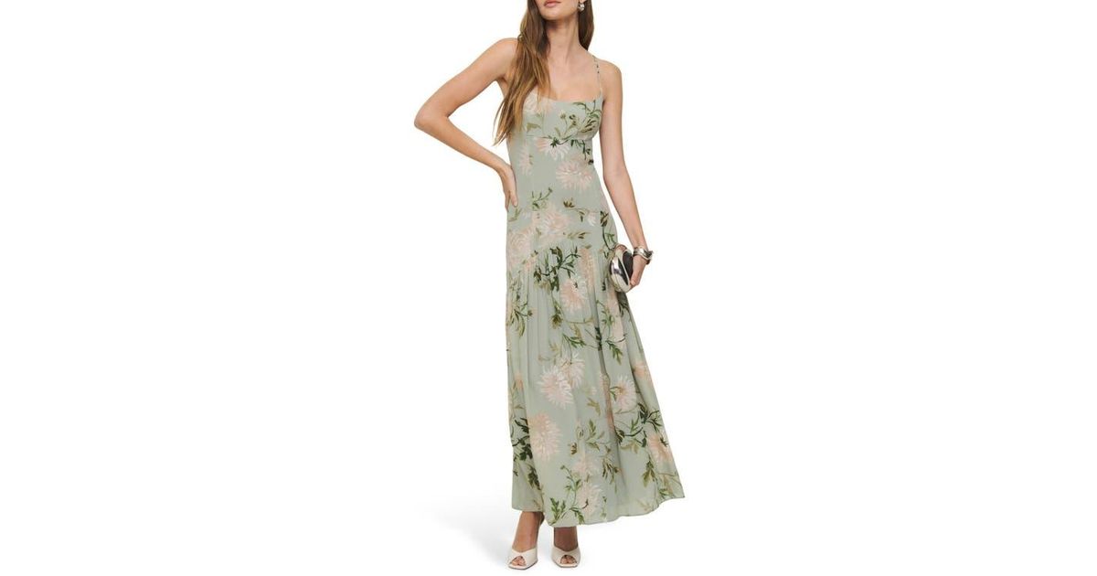 Reformation Catana Floral Georgette Maxi Dress in Green | Lyst