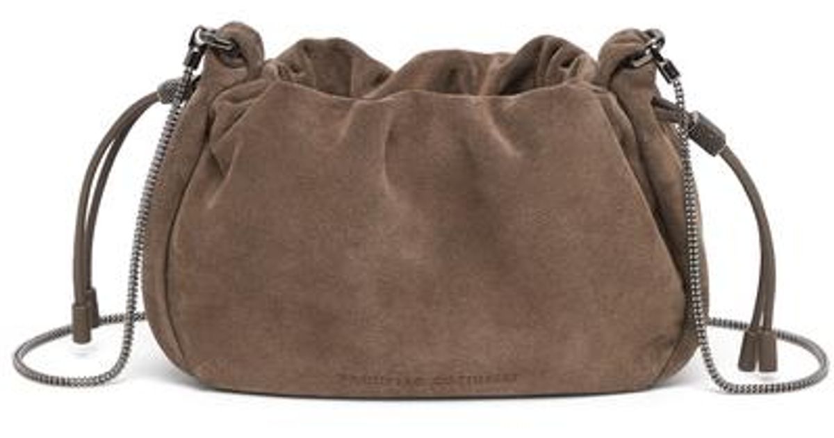 Brunello Cucinelli Suede Mini Mellow Bucket Bag in Brown | Lyst