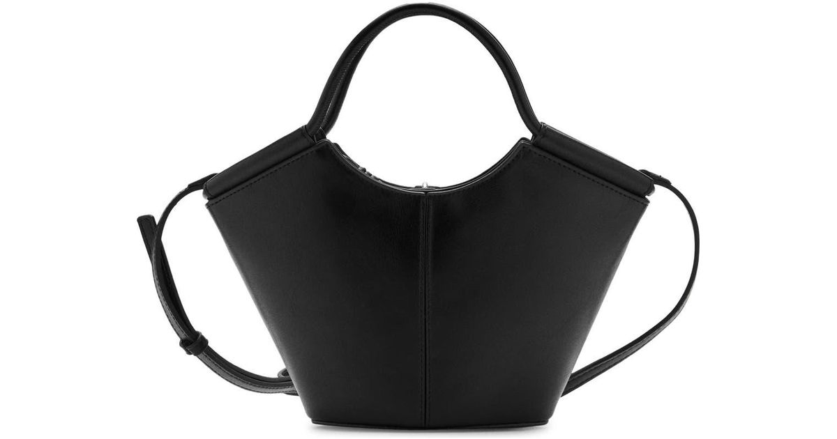 Mango Mini Faux Leather Shopper Bag in Black | Lyst
