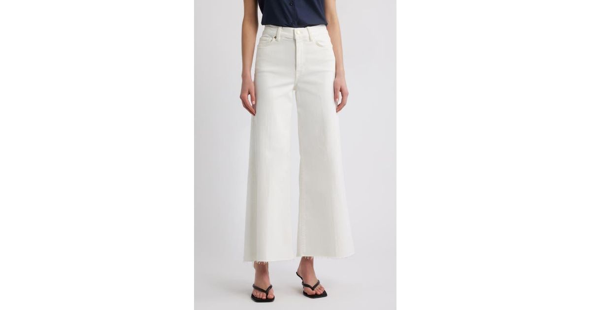 FRAME Le Palazzo Raw Hem Crop Wide Leg Jeans in White | Lyst