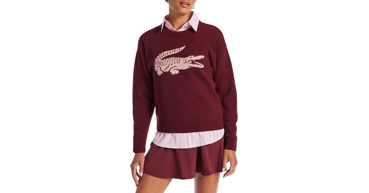 Lacoste Big Croc Cashmere & Wool Crewneck Sweater in Red | Lyst