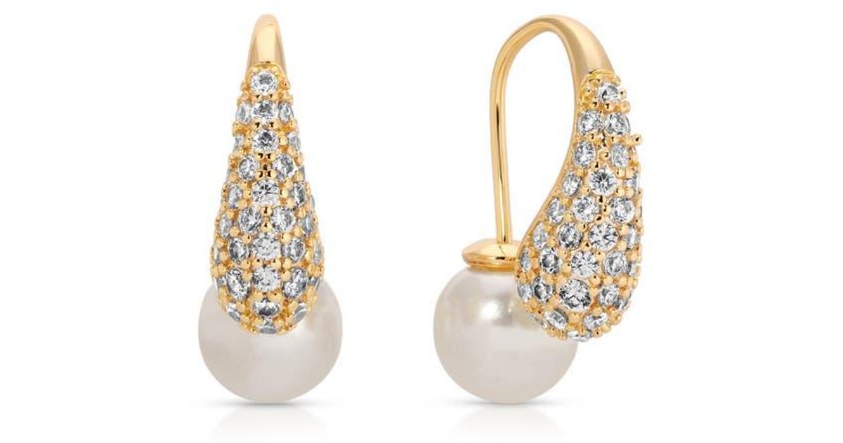 Ettika Pavé Teardrop & Freshwater Pearl Front Back Earrings in Metallic ...