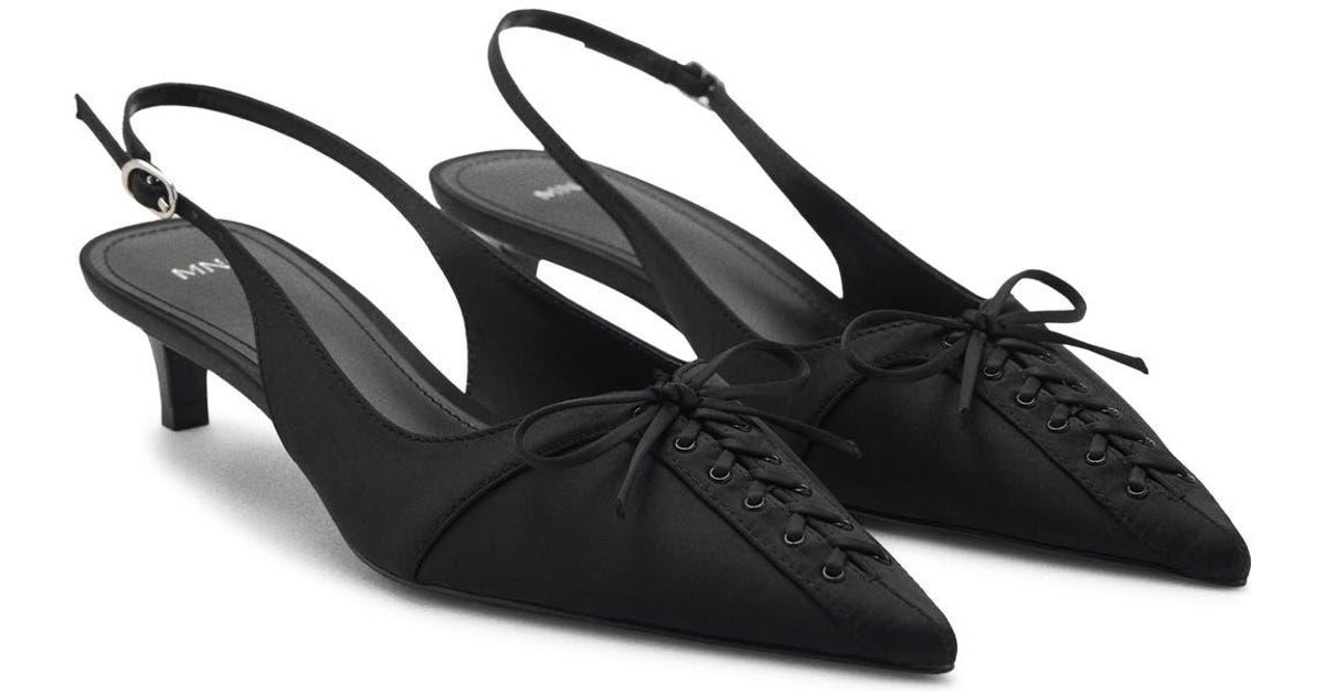 Mango Bow Pointed Toe Kitten Heel Slingback Pump in Black | Lyst