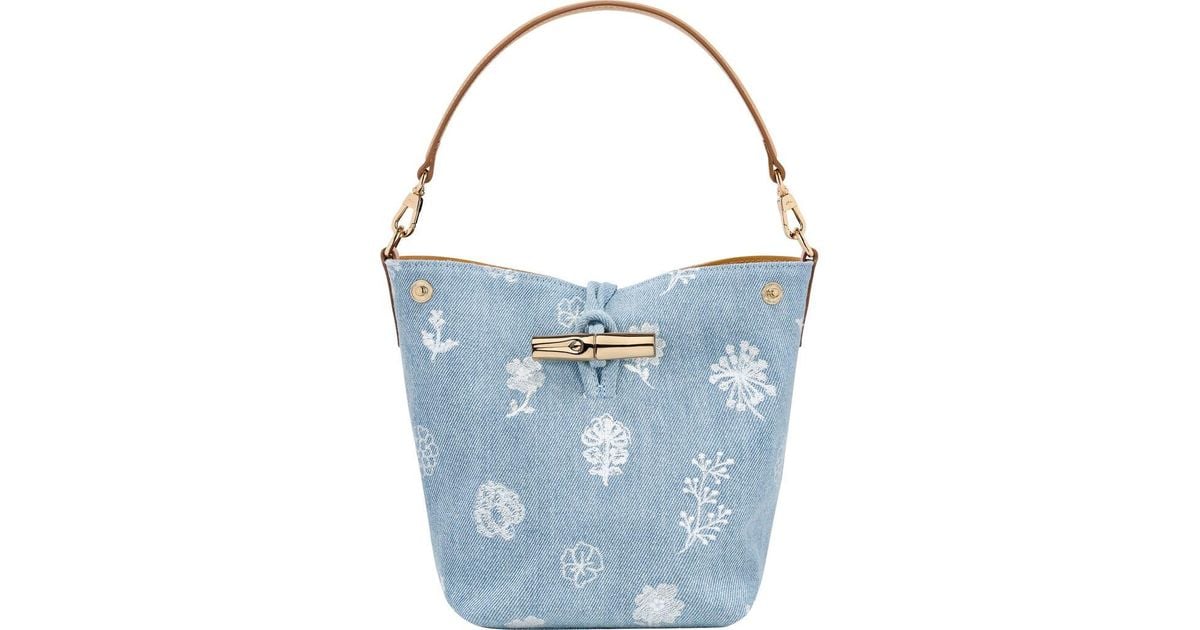 Longchamp Extra Small Le Roseau Denim Bucket Bag in Blue | Lyst