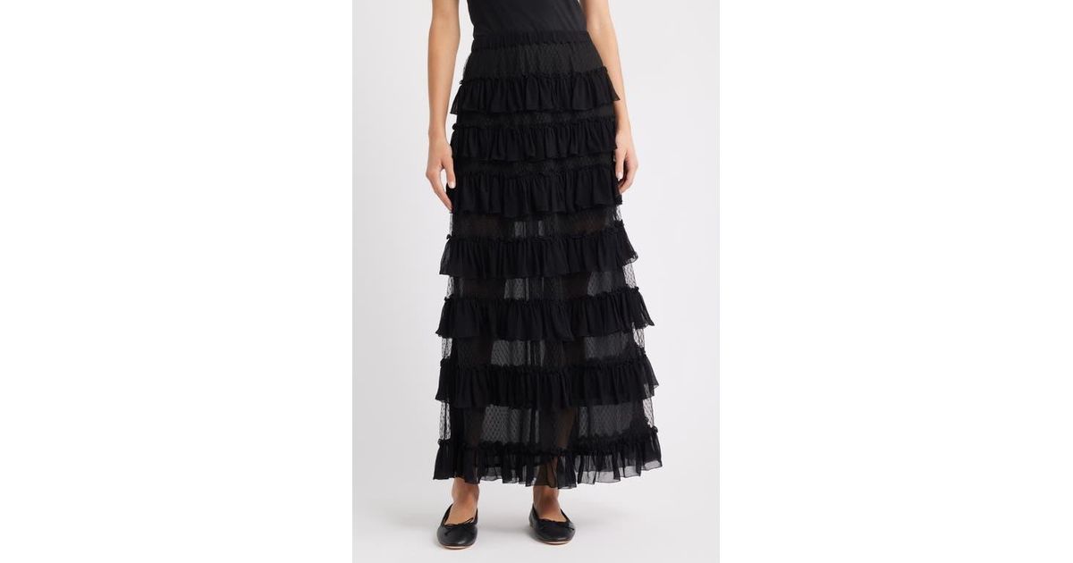 The Great Winter Tiered Mesh Maxi Skirt in Black | Lyst