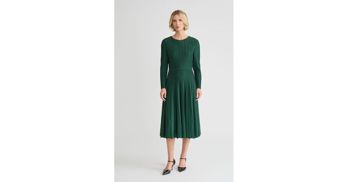 Misook Fit & Flare Raised Linear Stitch Midi Dress in Green | Lyst