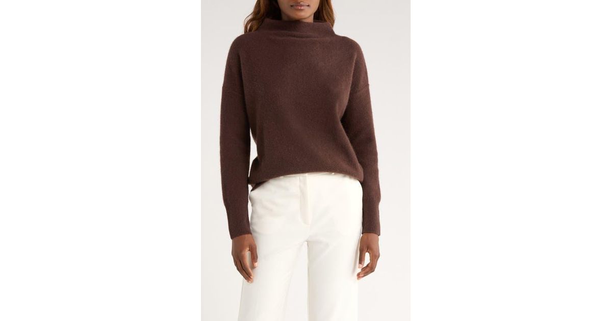 Vince Boiled Cashmere Funnel Neck Pullover in Brown | Lyst