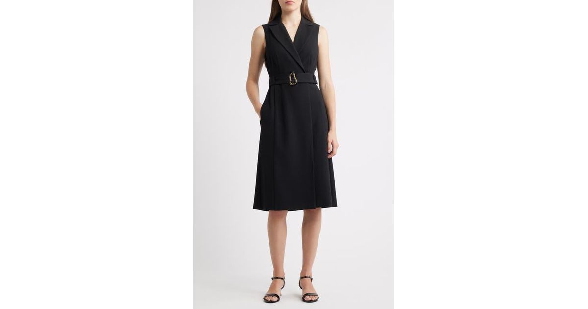 Vince Camuto Sleeveless Scuba Crepe Wrap Front Shirtdress in Black | Lyst
