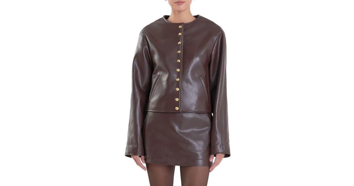 English Factory Faux Leather Jacket in Brown | Lyst