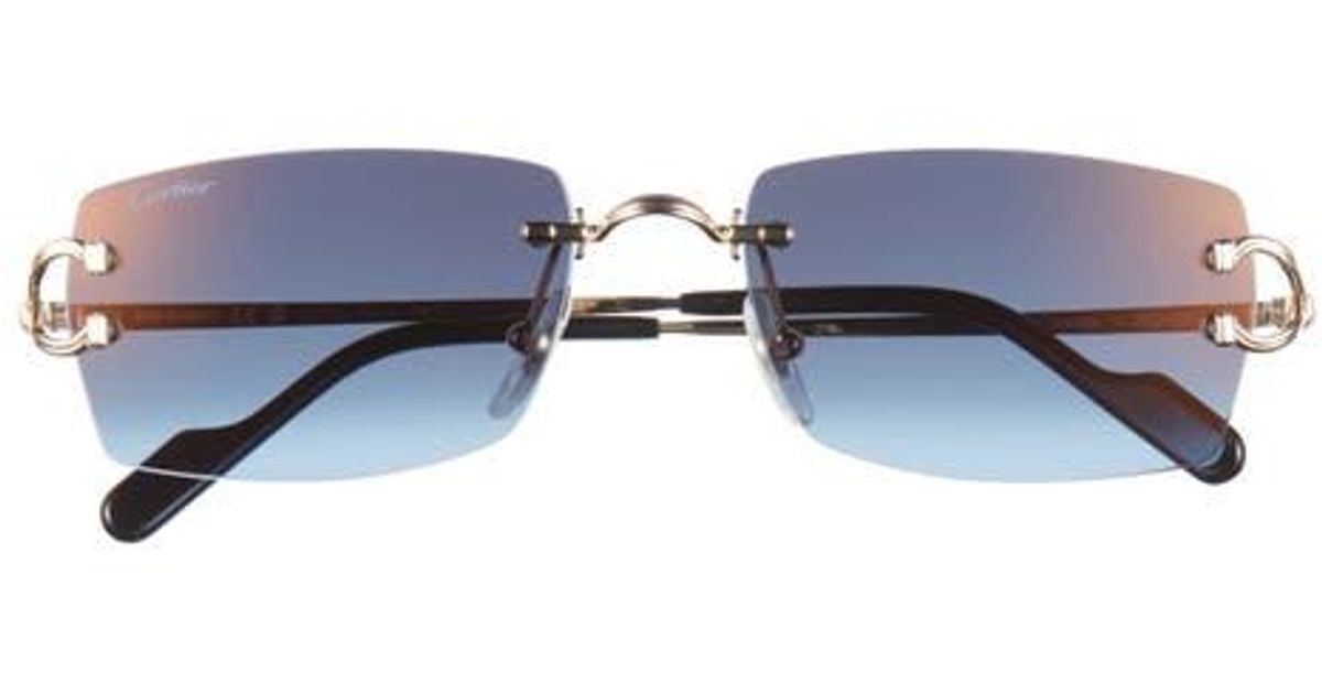 Cartier 56Mm Rimless Rectangular Sunglasses in Blue for Men | Lyst