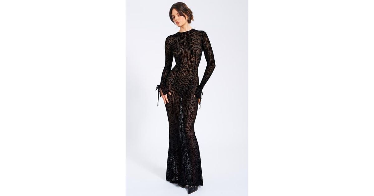 Miss Circle Waylyn Backless Velvet Mesh Maxi Gown in Black | Lyst