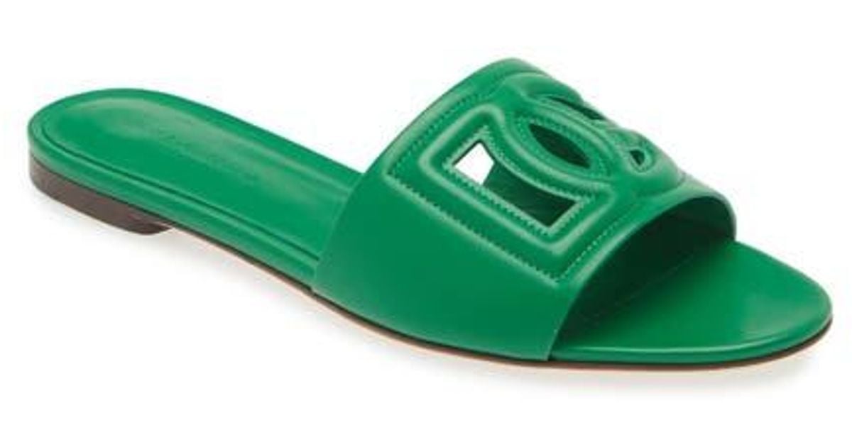 Dolce & Gabbana Bianca Interlock Slide Sandal in Green | Lyst