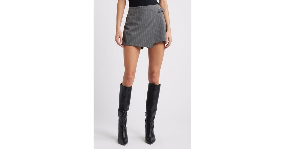 Open Edit Pinstripe Faux Wrap Miniskirt in Blue | Lyst