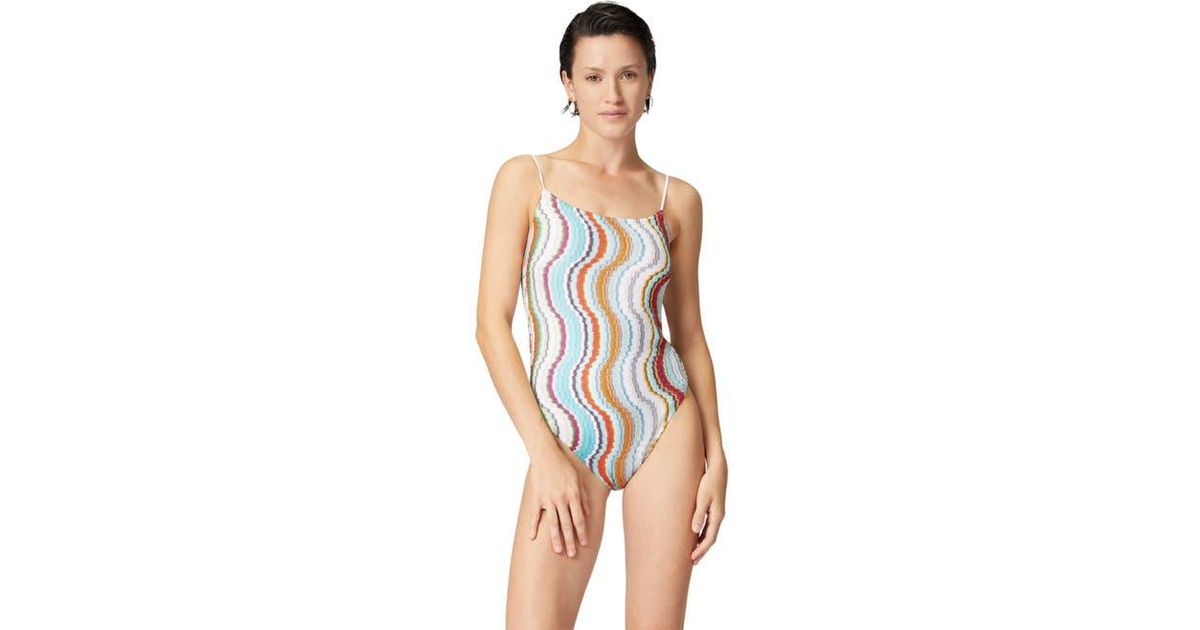 Missoni One-Piece Swimsuit With Lamé Wave Pattern in White | Lyst