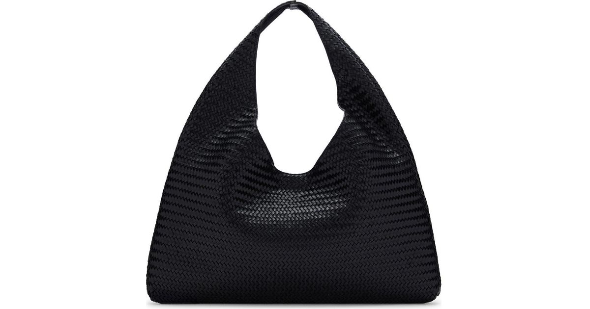 Mango Large Braided Leather Shoulder Bag in Black | Lyst