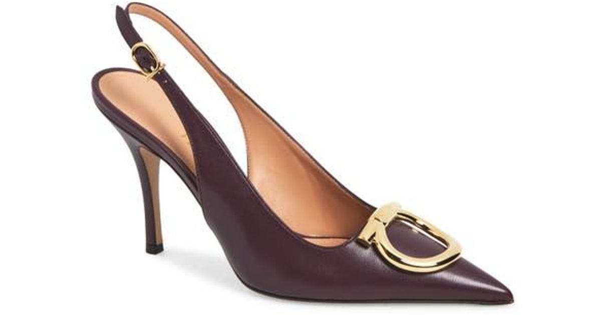 Ferragamo Sara Pointed Toe Slingback Pump in Brown | Lyst