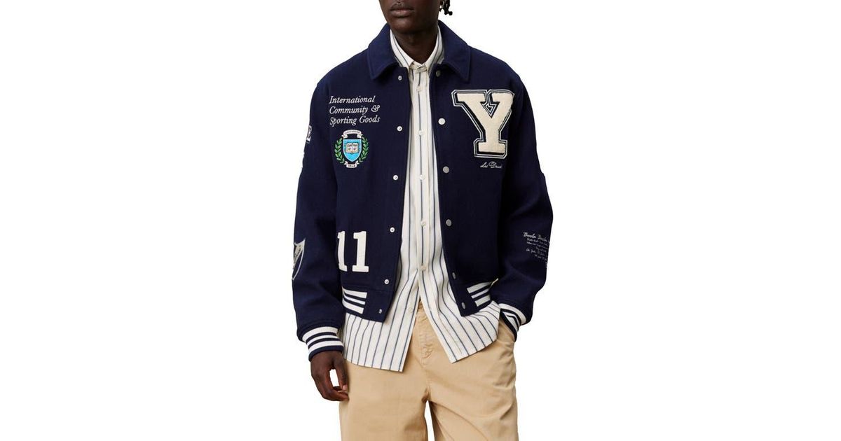 Les Deux Yale Wool Blend Varsity Jacket in Blue for Men | Lyst