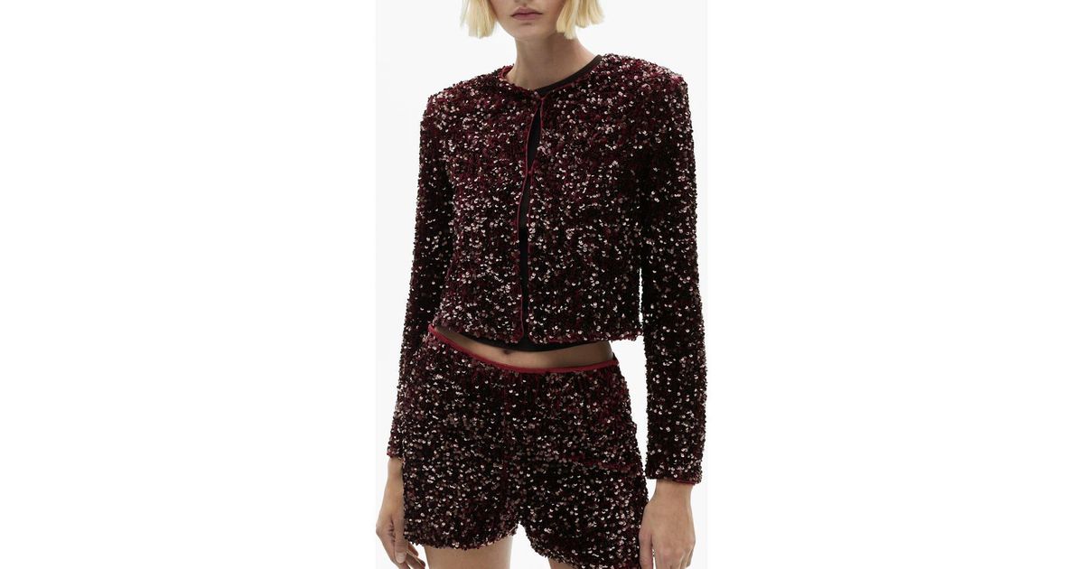 Mango Crop Sequin Velvet Jacket in Black | Lyst